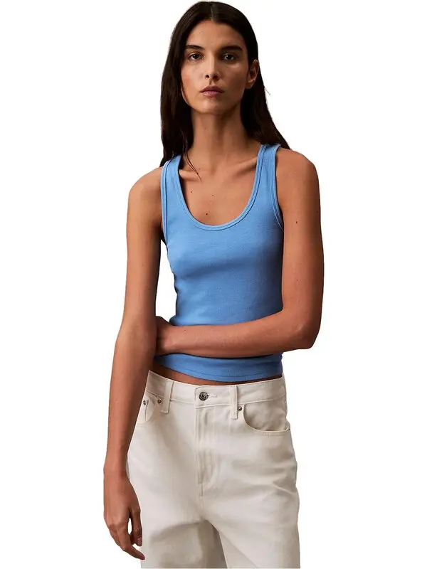 Calvin Klein Cotton Contour Rib Tank - Silver Lake Blue