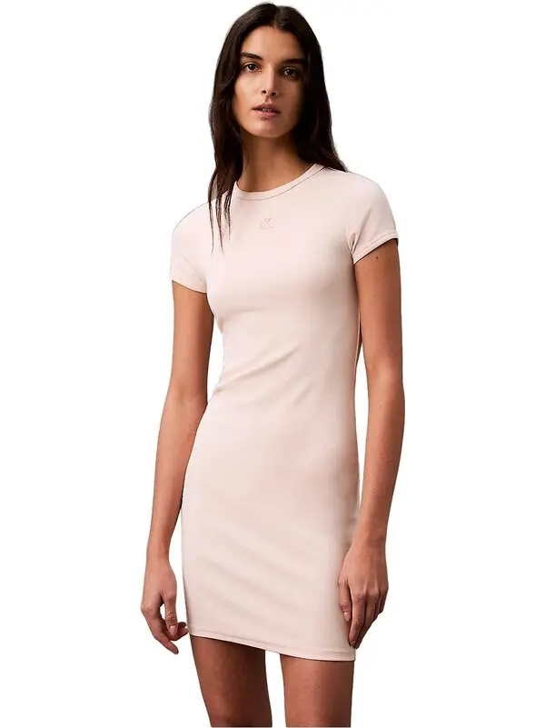 Calvin Klein Cotton Contour Rib Monogram Mini Dress - Silver Peony