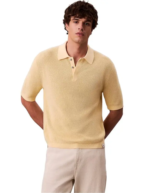 Calvin Klein Smooth Cotton Waffle Sweater Polo Shirt - Sunlight