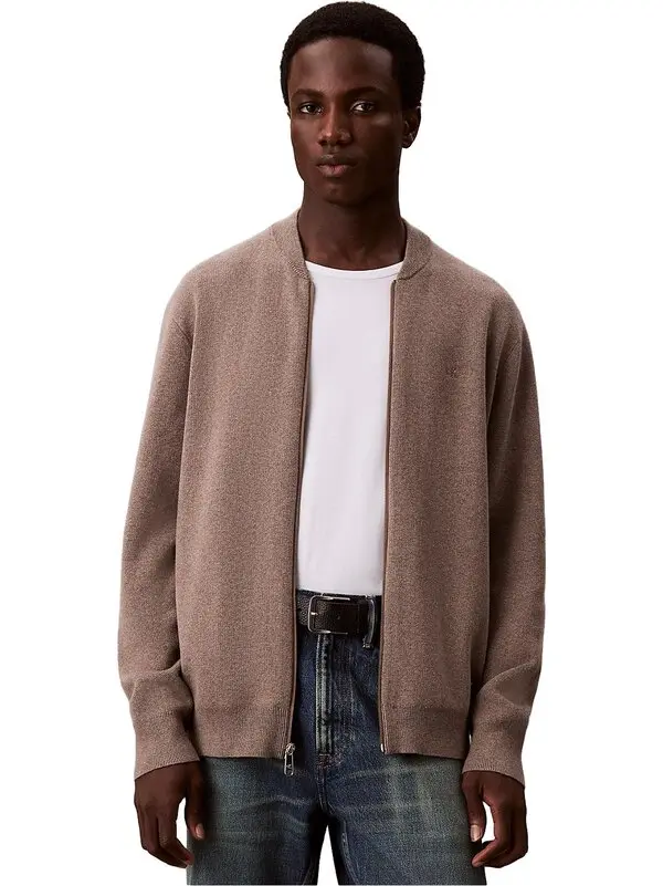 Calvin Klein Smooth Cotton Sweater Bomber Jacket - Falcon Heather