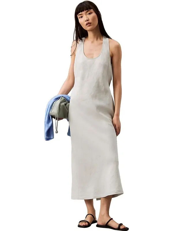 Calvin Klein Linen Blend Midi Dress - Smoke
