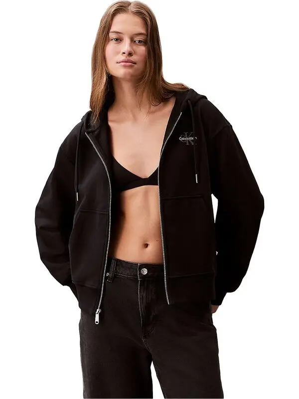 Calvin Klein Monologo French Terry Zip Hoodie - Black