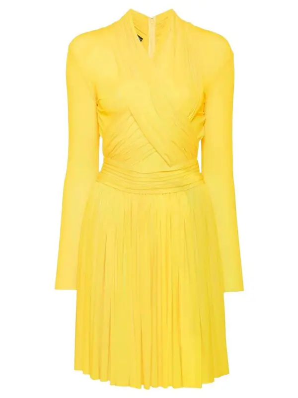 HERVE L. LEROUX X Front Overlap Long Sleeve Dress - Yellow