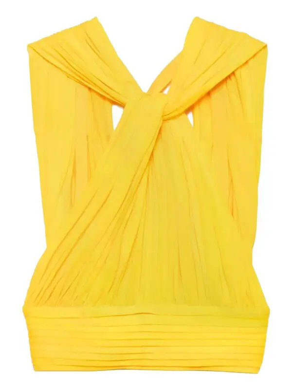 HERVE L. LEROUX Ruched Multiway Cropped Top - Yellow