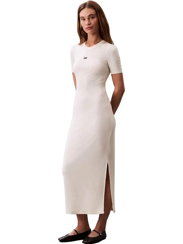 Calvin Klein Modal Stretch Rib Midi Dress - Cloud Cream