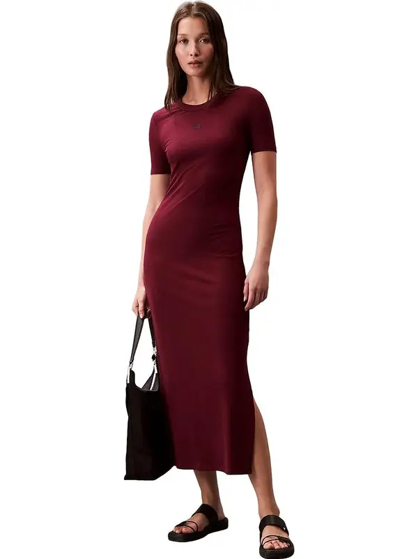 Calvin Klein Modal Stretch Rib Midi Dress - Deep Rouge