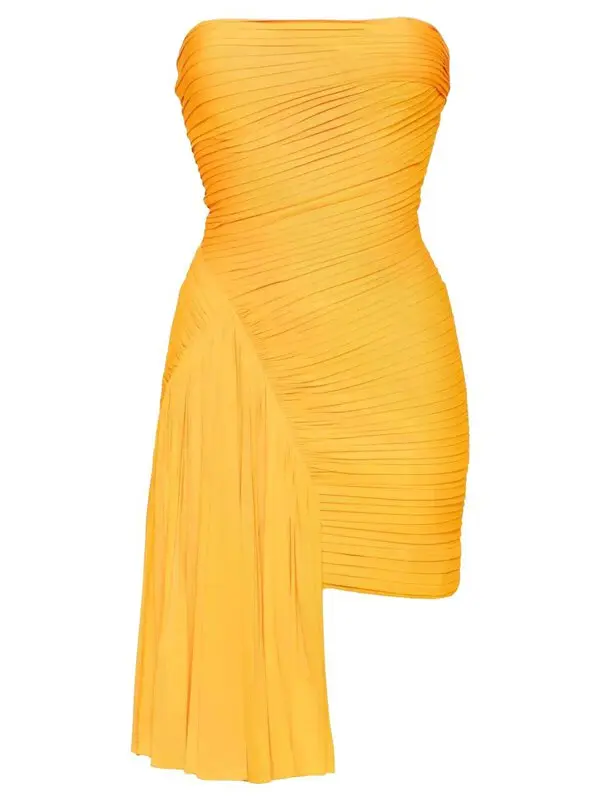HERVE L. LEROUX Strapless Draped Mini Dress - Yellow