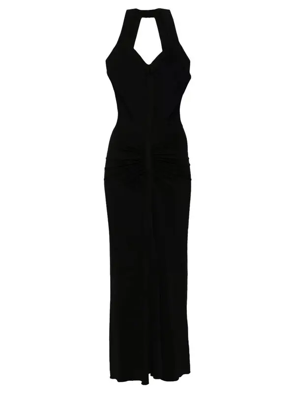 HERVE L. LEROUX Open Neck Draped Midi Dress - Black