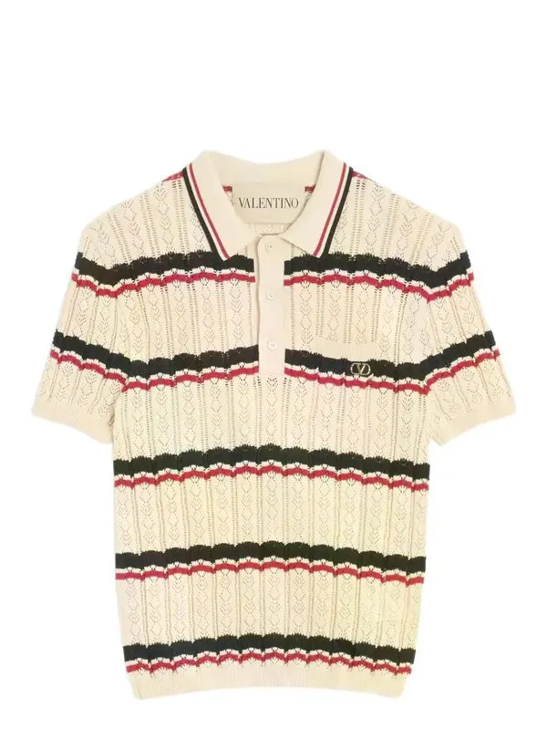 Valentino Garavani Ribbed Cotton Polo Shirt With Vlogo - Neutrals