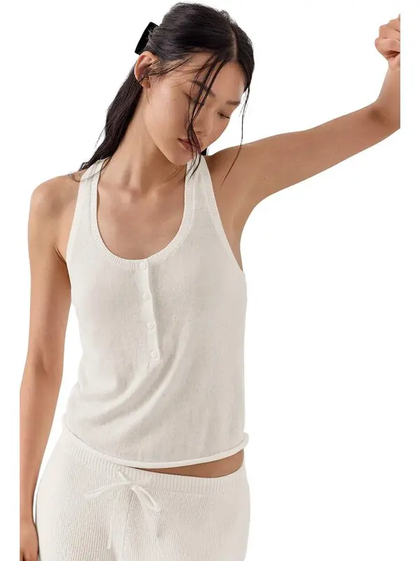 Alo Yoga Supernatural Sweater Henley Tank Top - Ivory