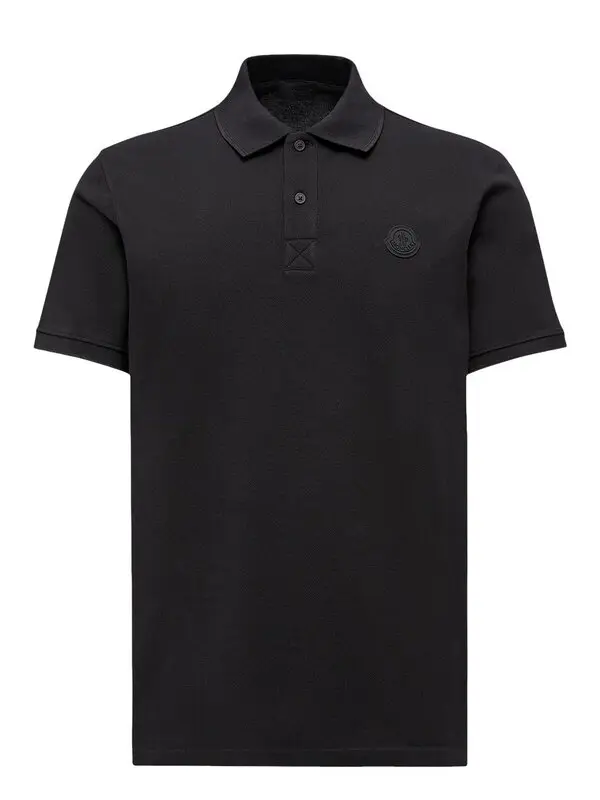 Moncler Logo Cotton Piquet Polo Shirt - Black