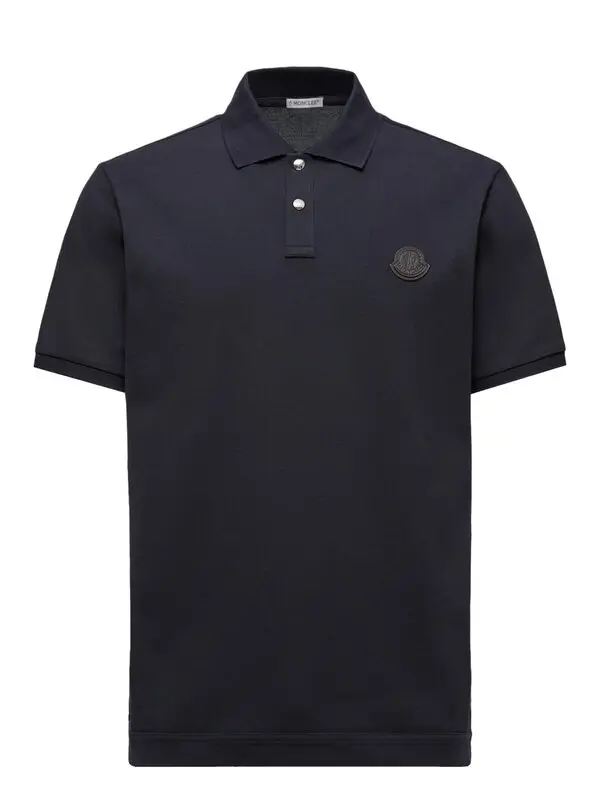 Moncler Logo Patch Cotton Piquet Polo Shirt - Blue