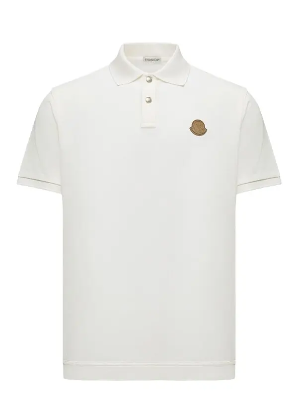 Moncler Logo Patch Cotton Piquet Polo Shirt - White