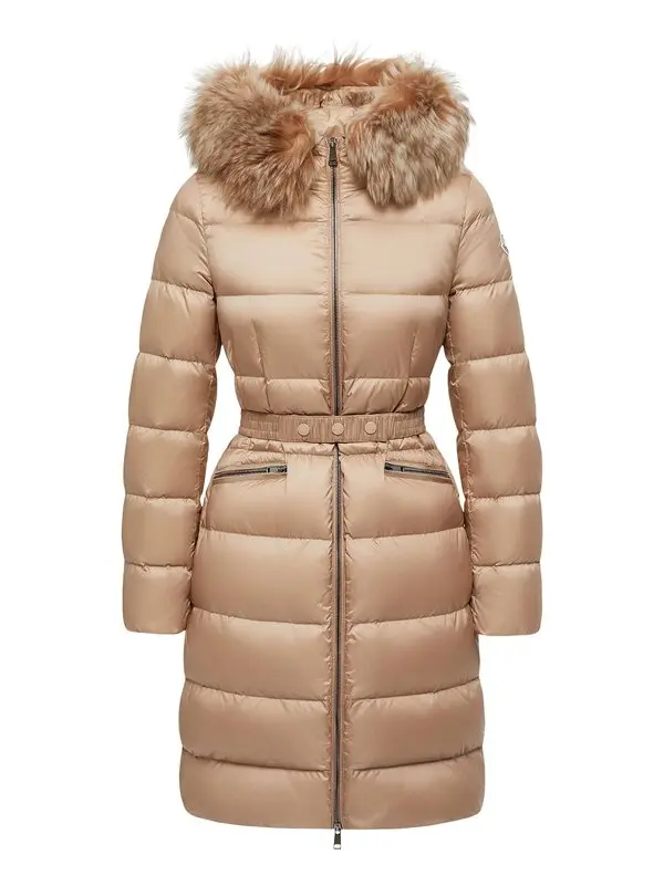 Moncler Boedic Long Down Jacket With Shearling Trim - Beige