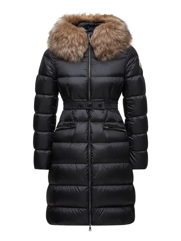 Moncler Boedic Long Down Jacket With Shearling Trim - Black