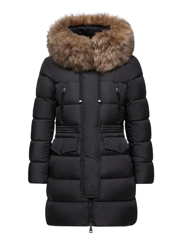 Moncler Aphroti Hooded Shearling-trimmed Long Down Jacket - Black