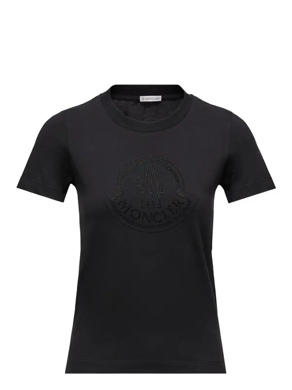 Moncler Crystal Logo Cotton T-shirt - Black