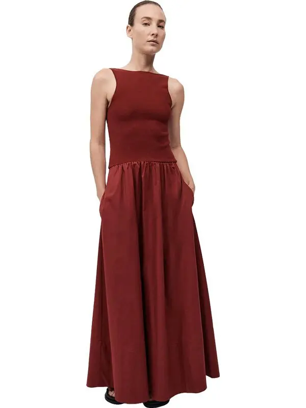 ST AGNI Bateau Cut Out Maxi Dress - Berry