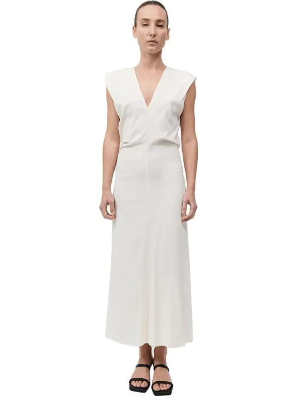 ST AGNI Plunge Drape 7/8 Dress - Off White