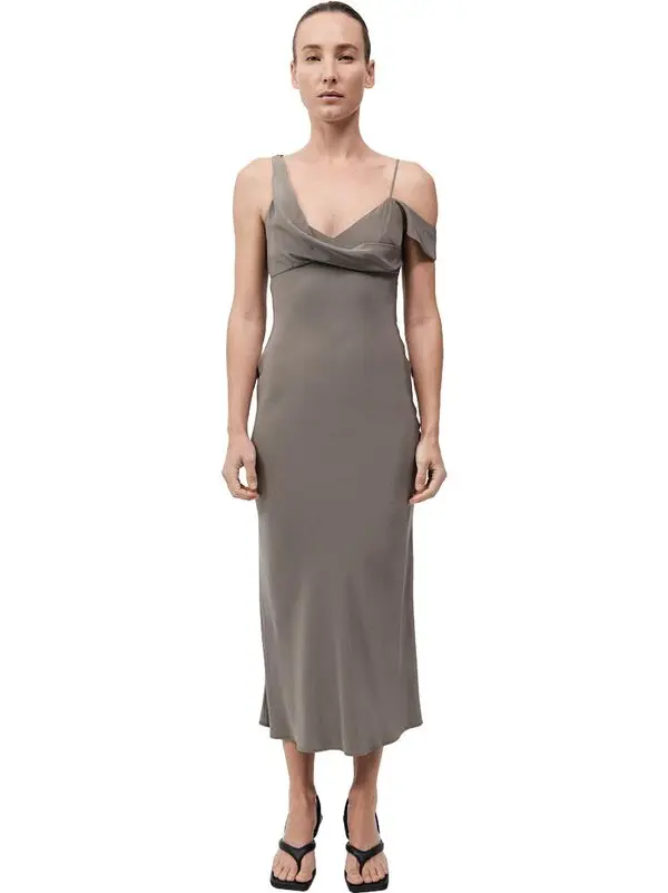 ST. AGNI Silk Drape Midi Dress - Slate