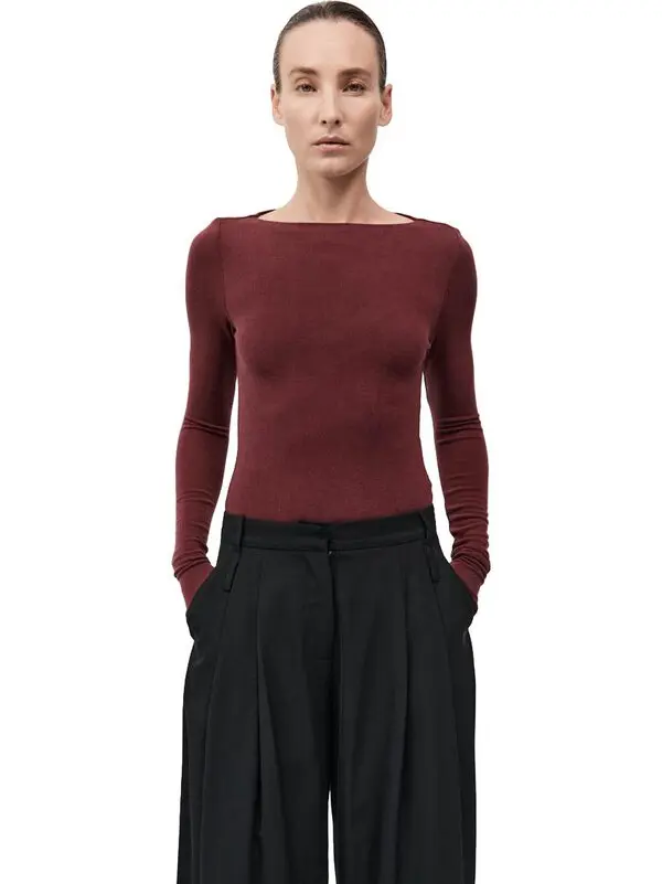 ST AGNI Bateau Long Sleeve Jersey Top - Currant