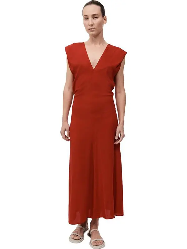 ST. AGNI Plunge Drape Dress - Rosso