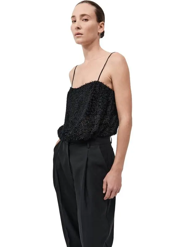 ST AGNI Feathered Silk Cami - Black
