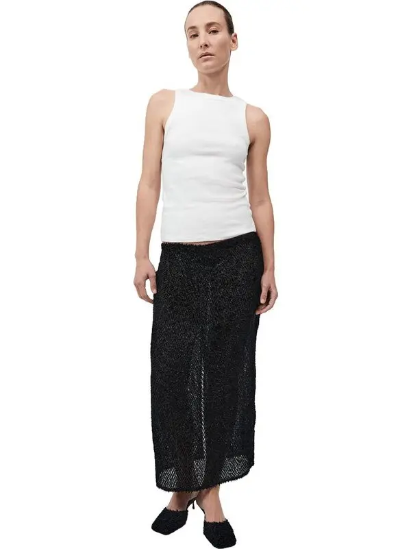 ST AGNI Feathered Silk Skirt - Black