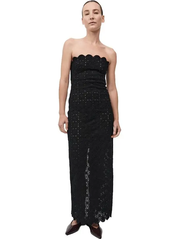 ST AGNI Doily Crochet Column Midi Dress - Black