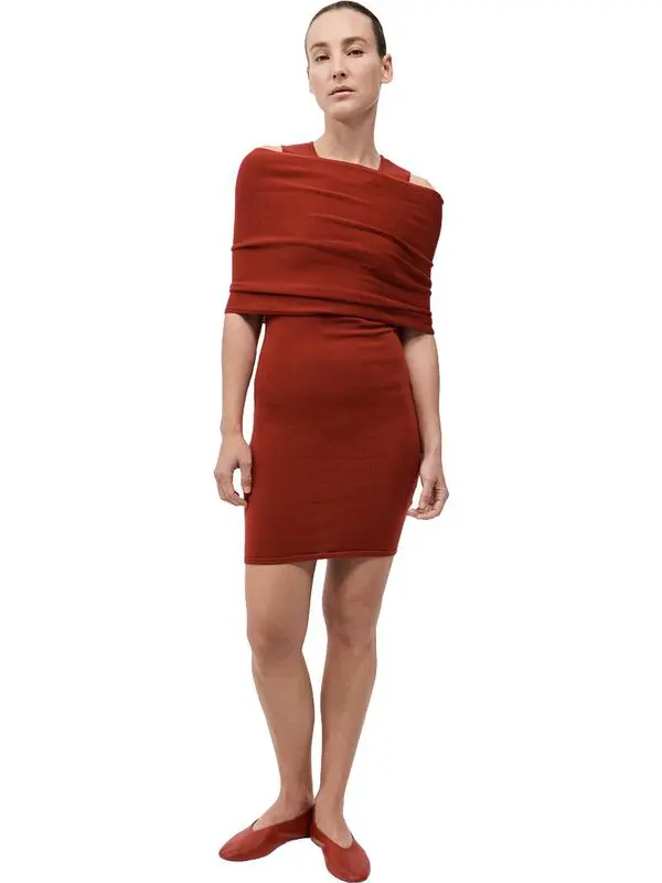 ST AGNI Detachable Layer Knit Mini Dress - Rosso