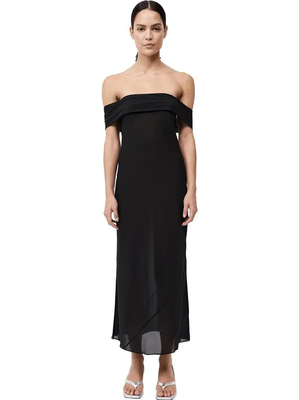 ST. AGNI Silk Off-shoulder Midi Dress - Black