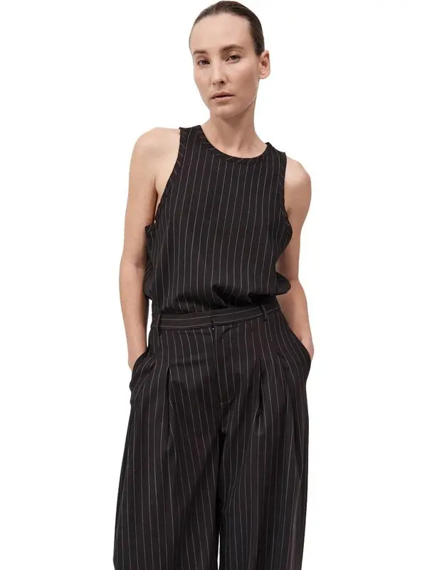 ST AGNI Wool Pinstripe Tank - Mahogany Stripe