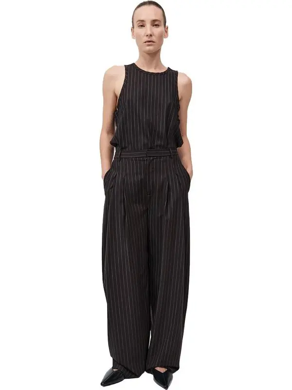 ST AGNI Wool Pinstripe Tapered Pants - Mahogany Stripe
