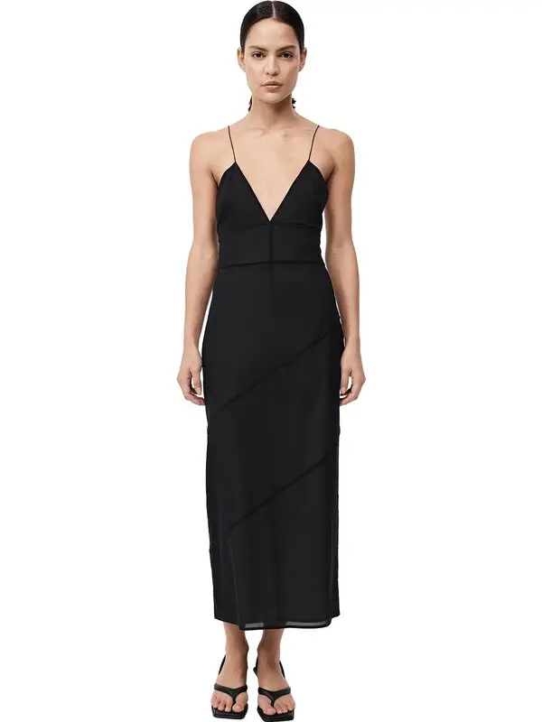 ST. AGNI Silk Panelled Slip Dress - Black