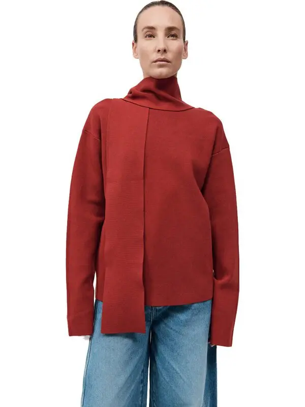 ST AGNI Milano Knit Scarf Jumper - Rosso