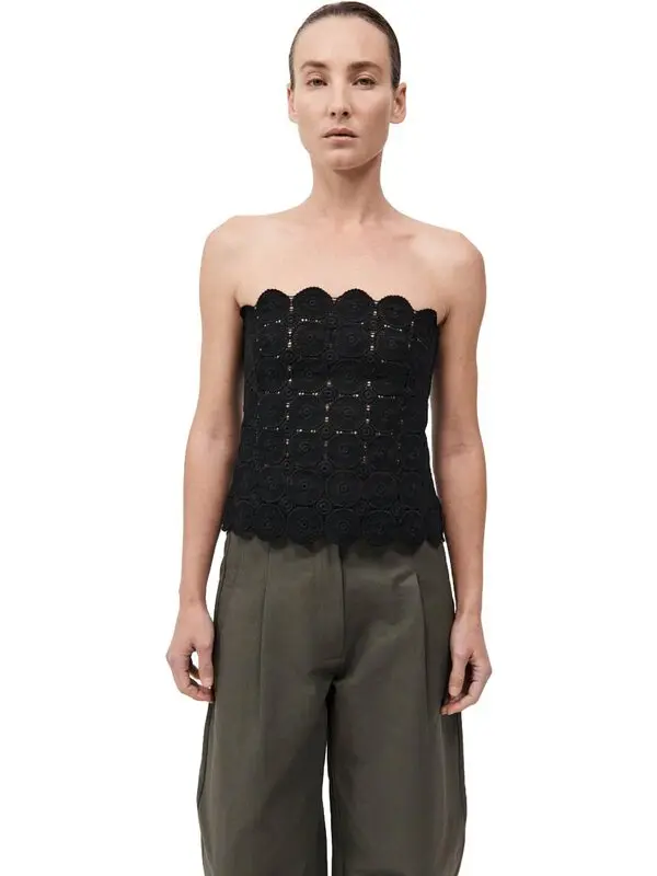 ST. AGNI Doily Strapless Crochet Top - Black
