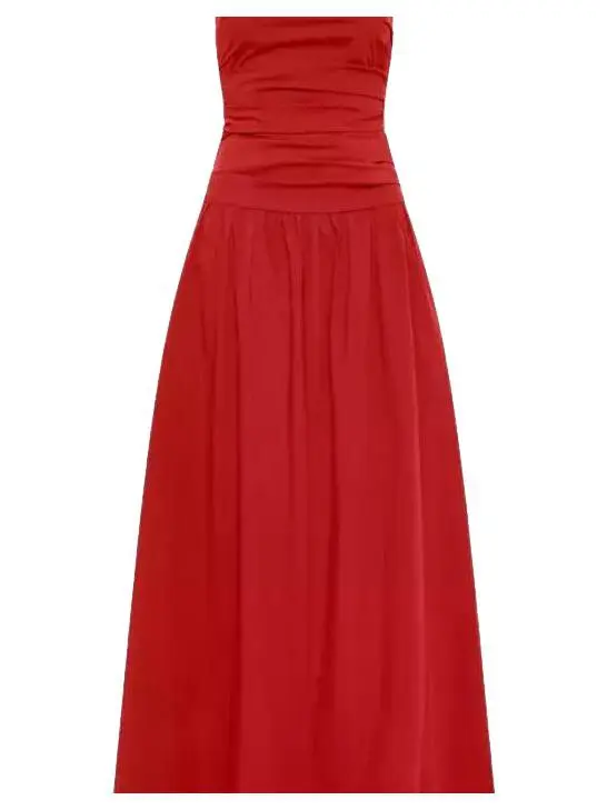 ST. AGNI Gathered Strapless Tie Back Maxi Dress - Rosso