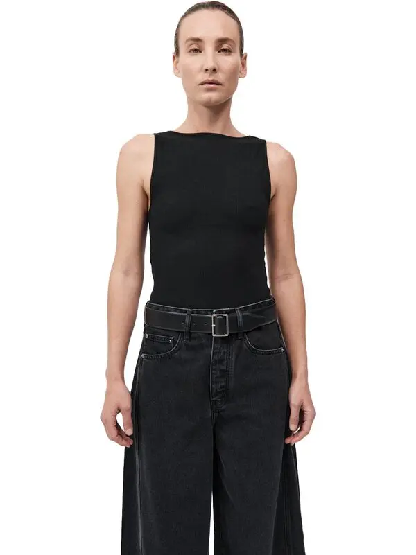 ST AGNI Ribbed Bateau Cut-out Top - Black