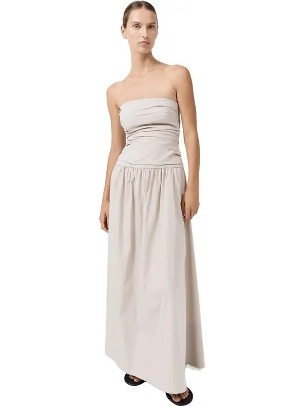 ST AGNI Gathered Strapless Tie Back Maxi Dress - Creme