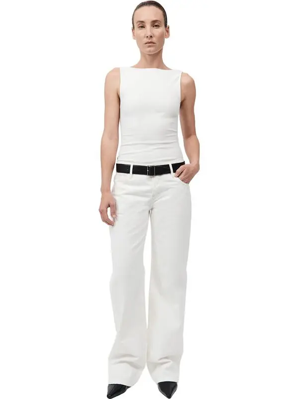 ST. AGNI Ribbed Bateau Cut Out Top - White
