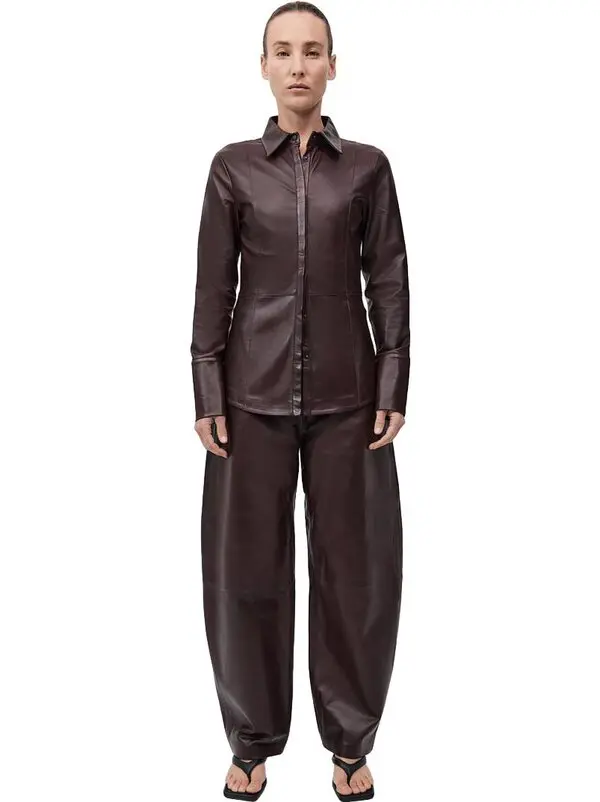 ST. AGNI Leather Panelled Shirt - Bordeaux