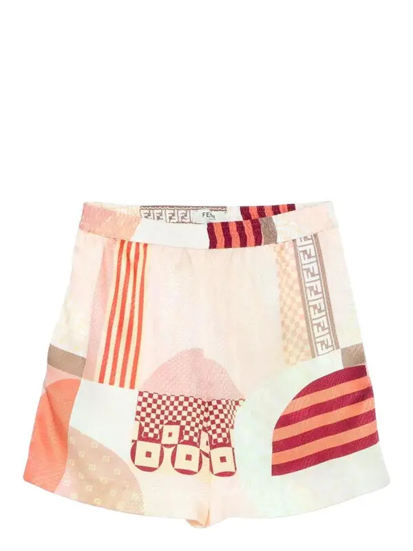 Fendi Patchwork-print Silk Shorts - Pink