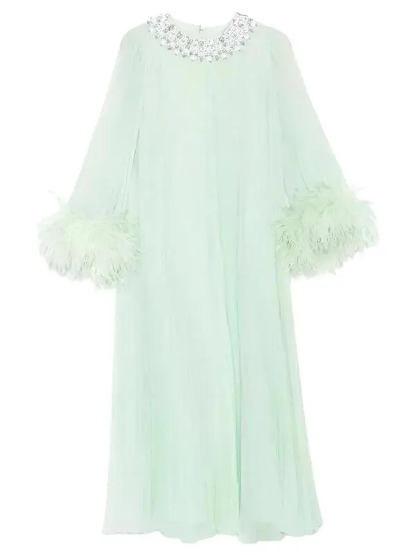 SELF-PORTRAIT Feather-trim Chiffon Dress - Green