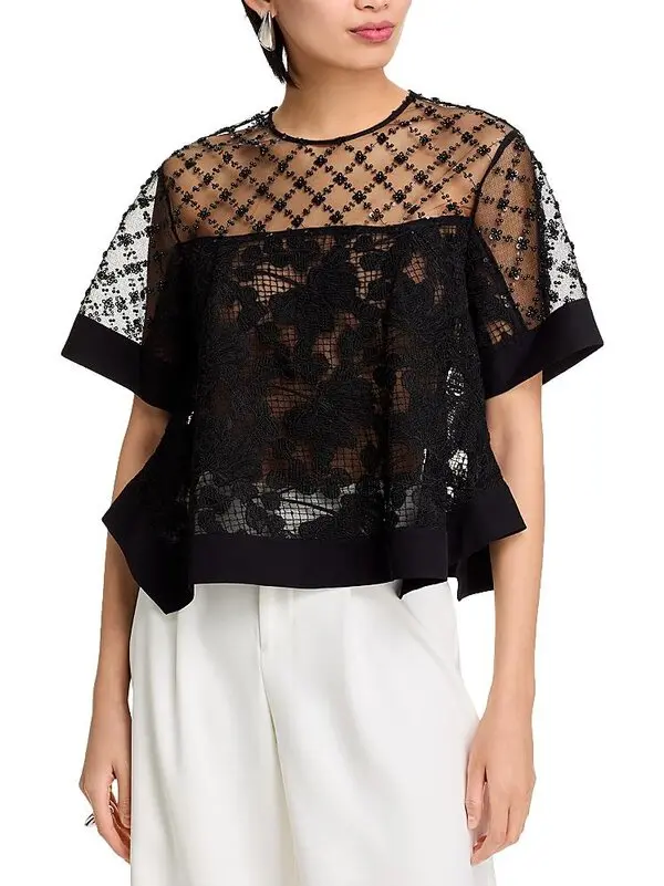 3.1 Phillip Lim Organza Lace Top - Black