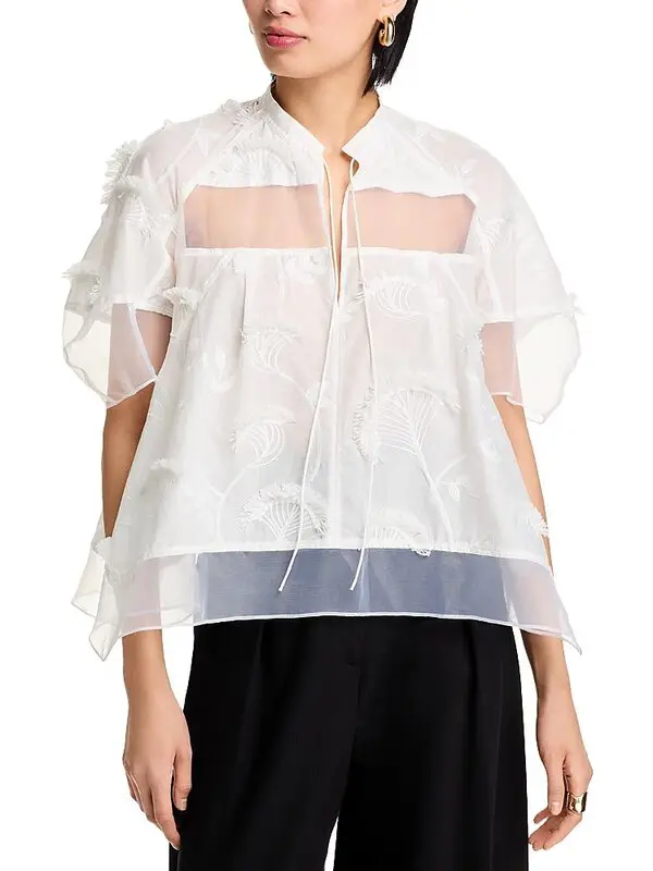 3.1 Phillip Lim Chiffon Tie Neck Top - White
