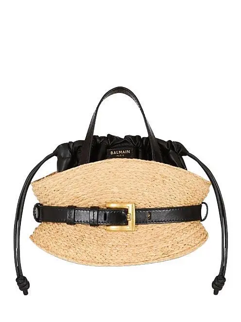 Balmain Shuffle Bag In Raffia - Brown