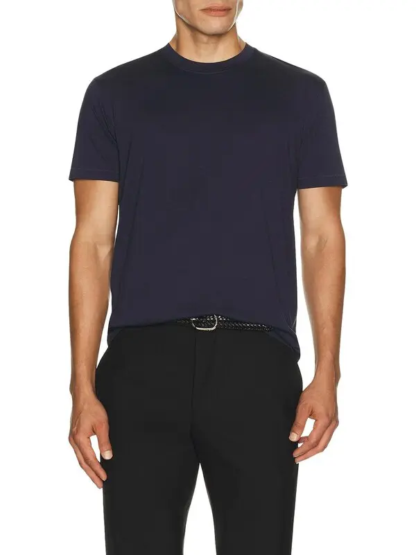 TOM FORD Lyocell Cotton Short Sleeve Crew Neck In Blue - Ocean Cavern