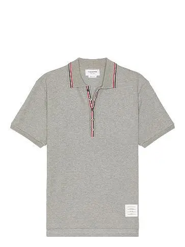 Thom Browne Short Sleeve Rib Polo - Light Grey