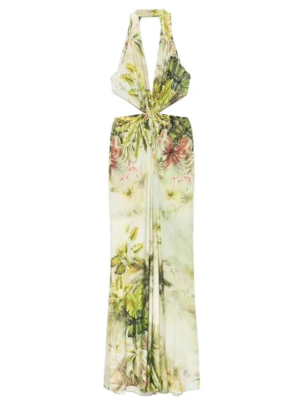 Elie Saab Leaf-print Maxi Dress - Green