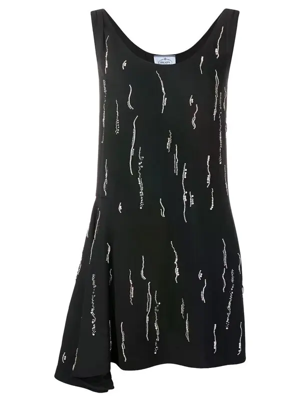 Prada Embellished Asymmetric Dress - Black